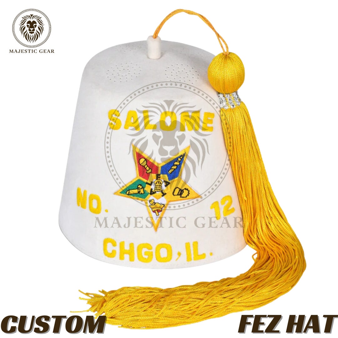 Masonic OES Custom Pure White FEZ Hat With Hand Embroidery and OES Logo ...