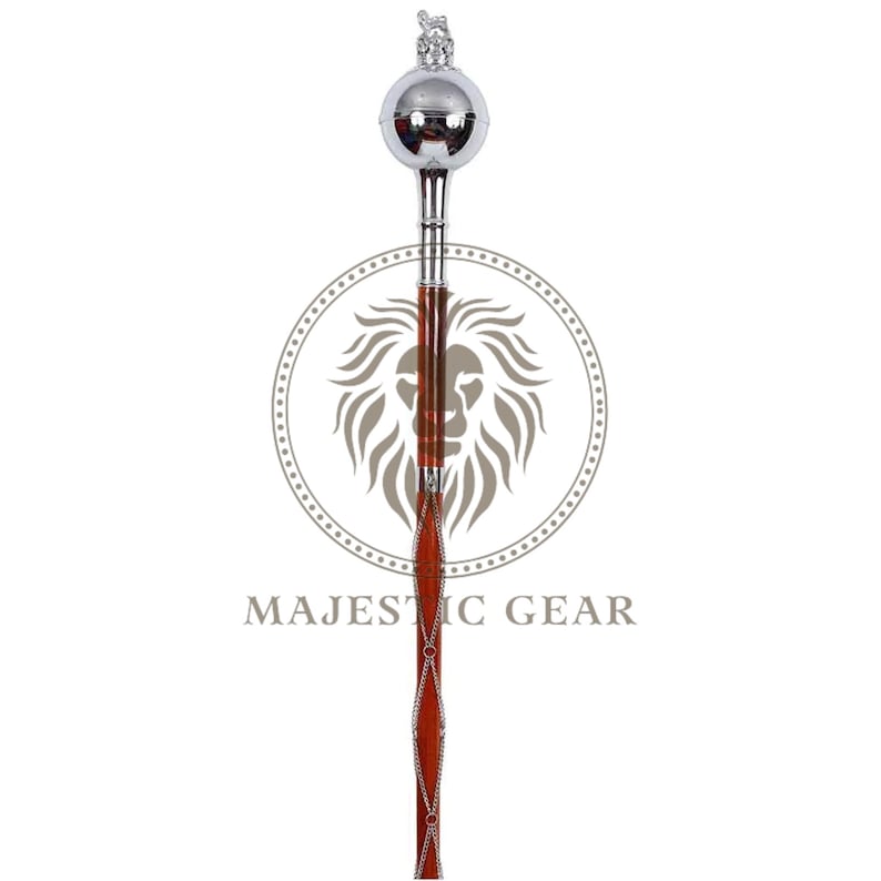 Unique Drum Major Mace & Stick Set Elegant Lion and Crown Top Shiny ...