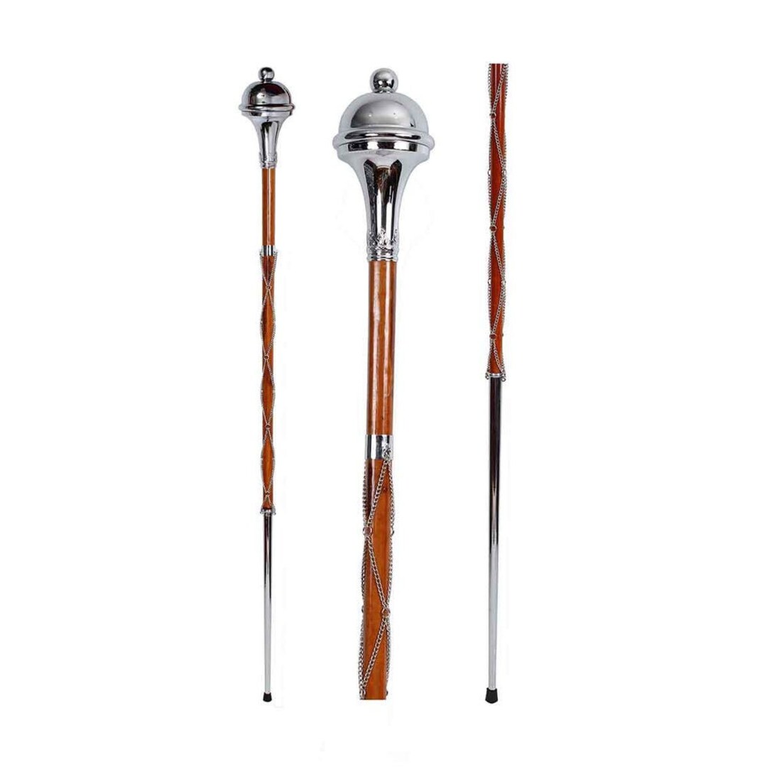 Drum Major Mace Stave & Stick Chrome Ball Head Top Natural Malacca Cane ...