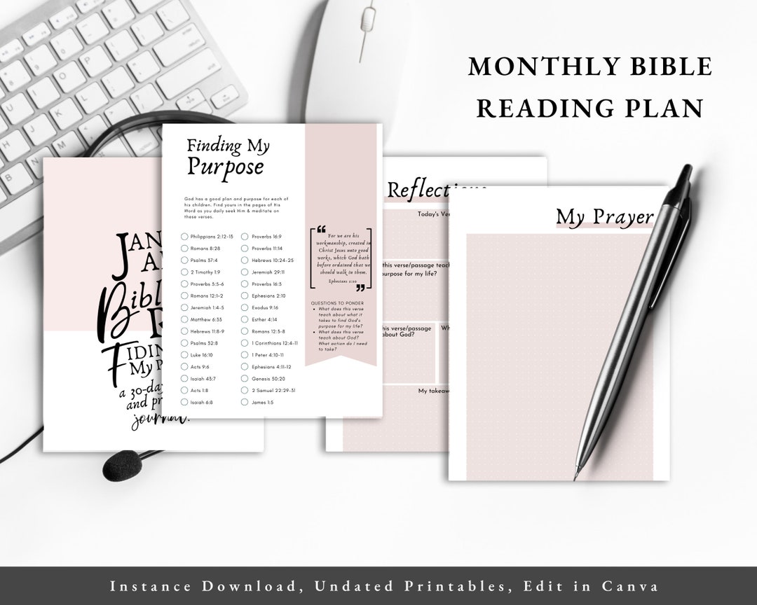Monthly Bible Reading Planner, Bible Study Notebook, Religious Diary ...