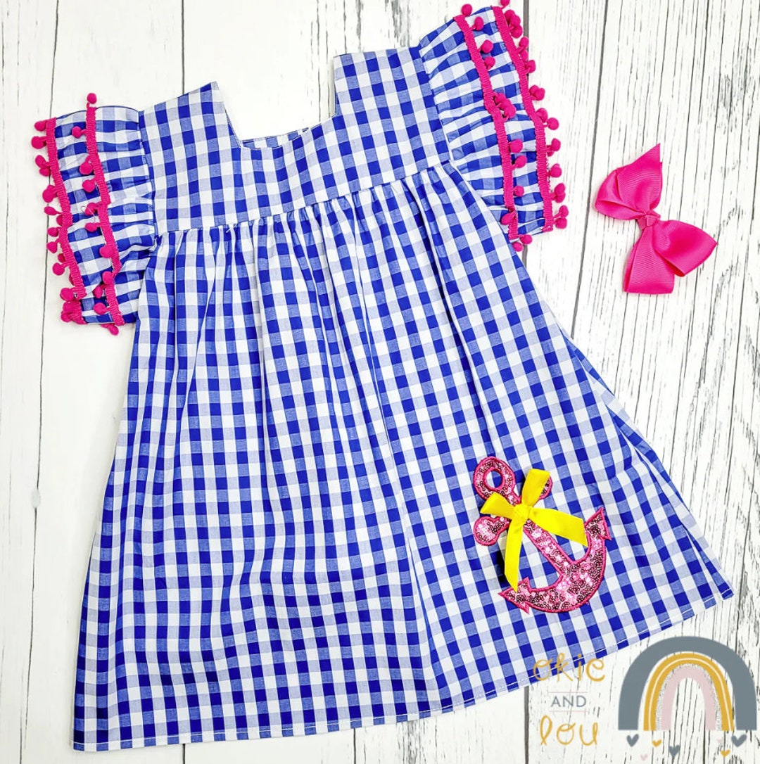 Girl's Nautical Plaid Dress With Fringe Anchor Summer Dress Spring ...