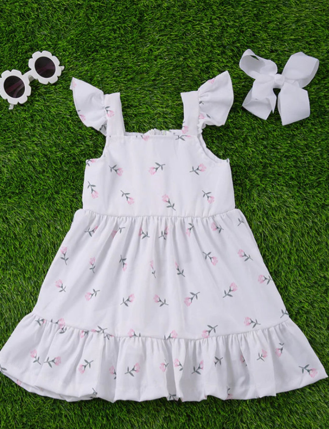 SALE Baby Girl and Toddler Birthday Dress White Dress Floral Printed ...