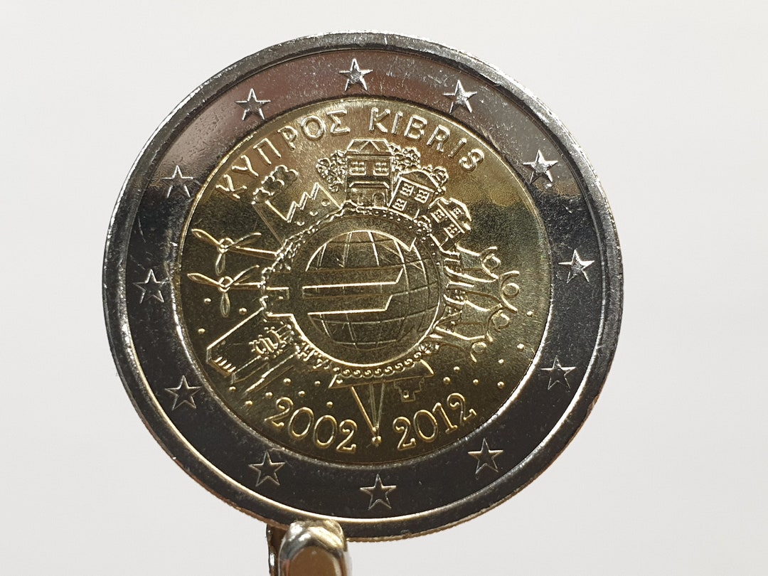 2 Euro Coin Cyprus 10 Years Euro Rare Find Collector's Item Small ...
