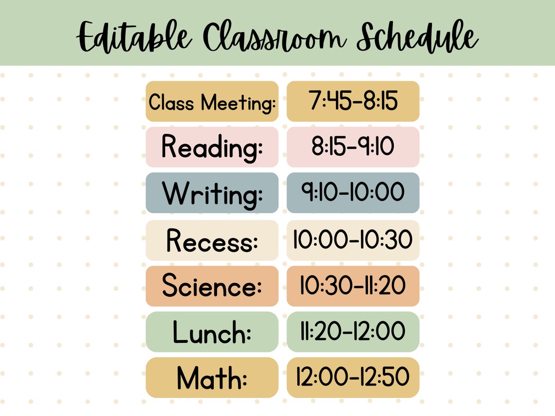 Editable Calming Classroom Schedule Template (digital Download) - Etsy