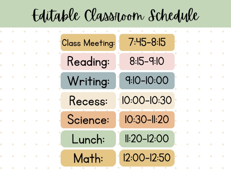 Editable Calming Classroom Schedule Template (digital Download) - Etsy