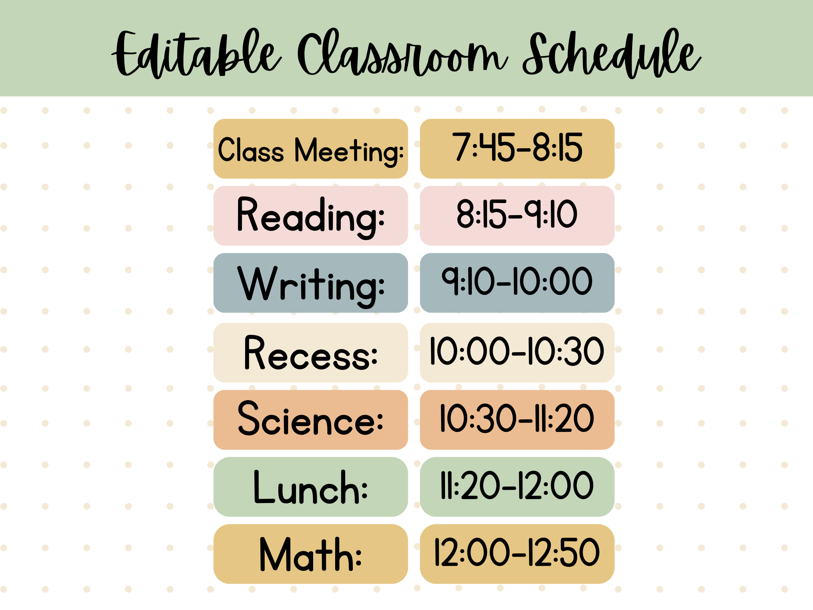 Editable Calming Classroom Schedule Template (digital Download) - Etsy