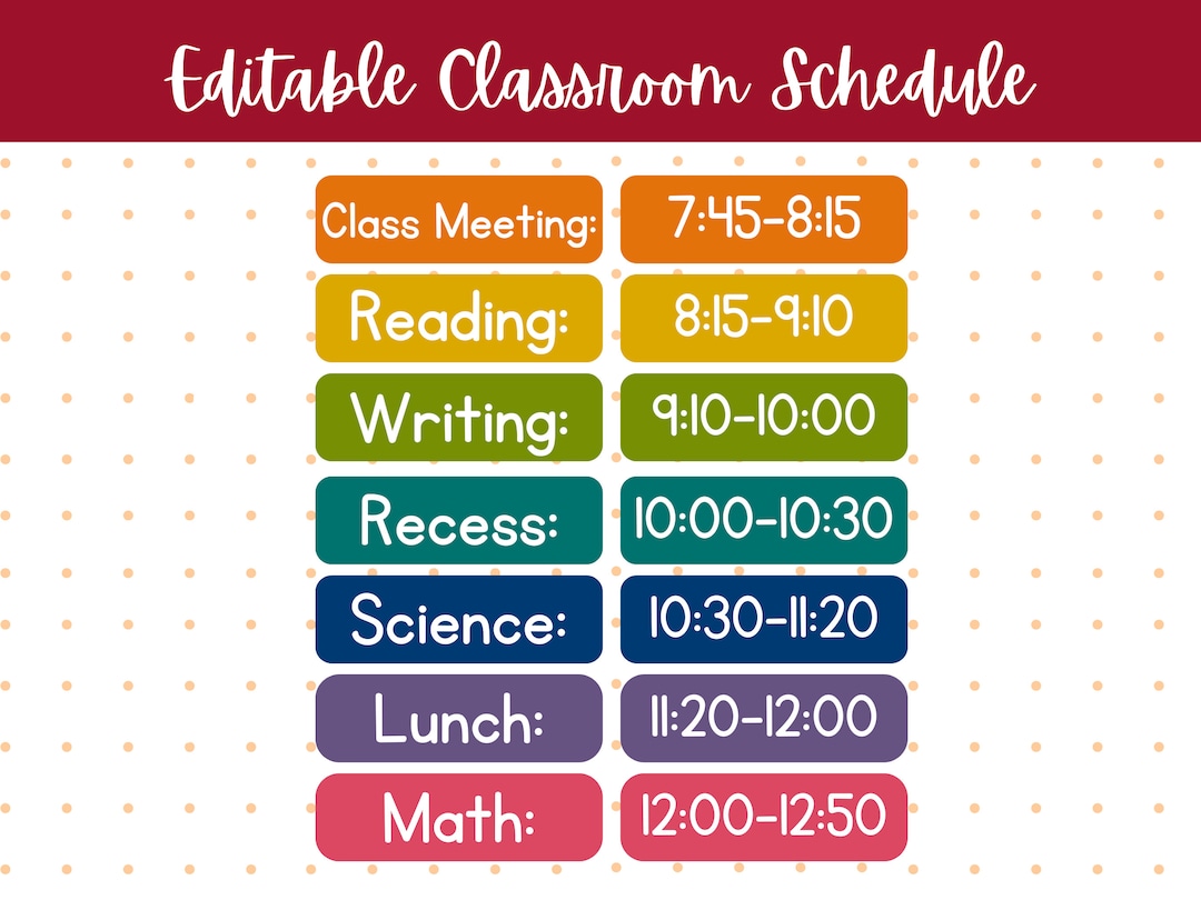 Editable Rainbow Classroom Schedule Template (digital Download) - Etsy