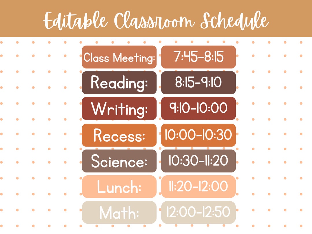 EDITABLE Autumn Classroom Schedule Template, Classroom Schedule Cards ...