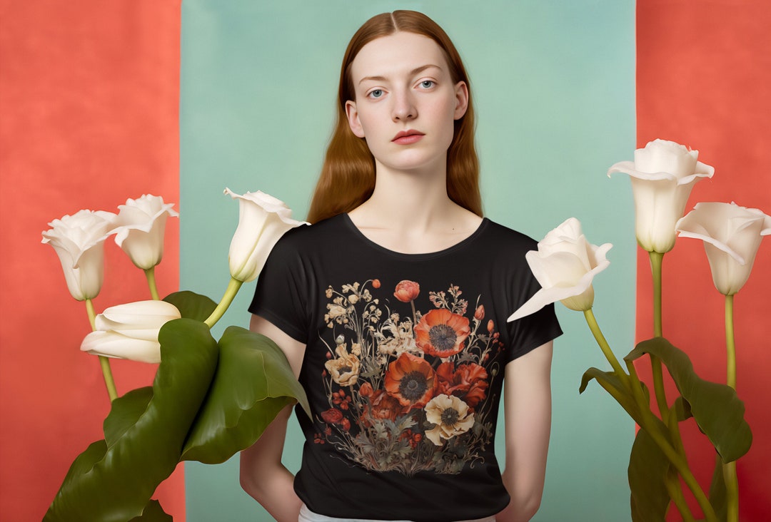 Witchy Whimsigoth Poppy Botanical Art Shirt: Aesthetic Flower Top for ...