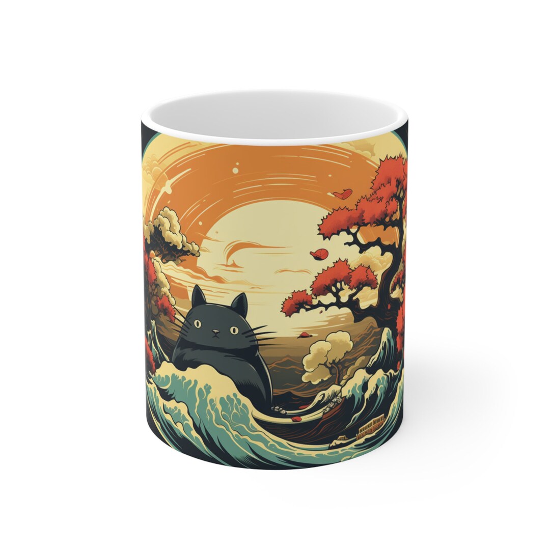 Ghibli Fusion Mug - Totoro & Samurai Wave Design With Hokusai's Great ...
