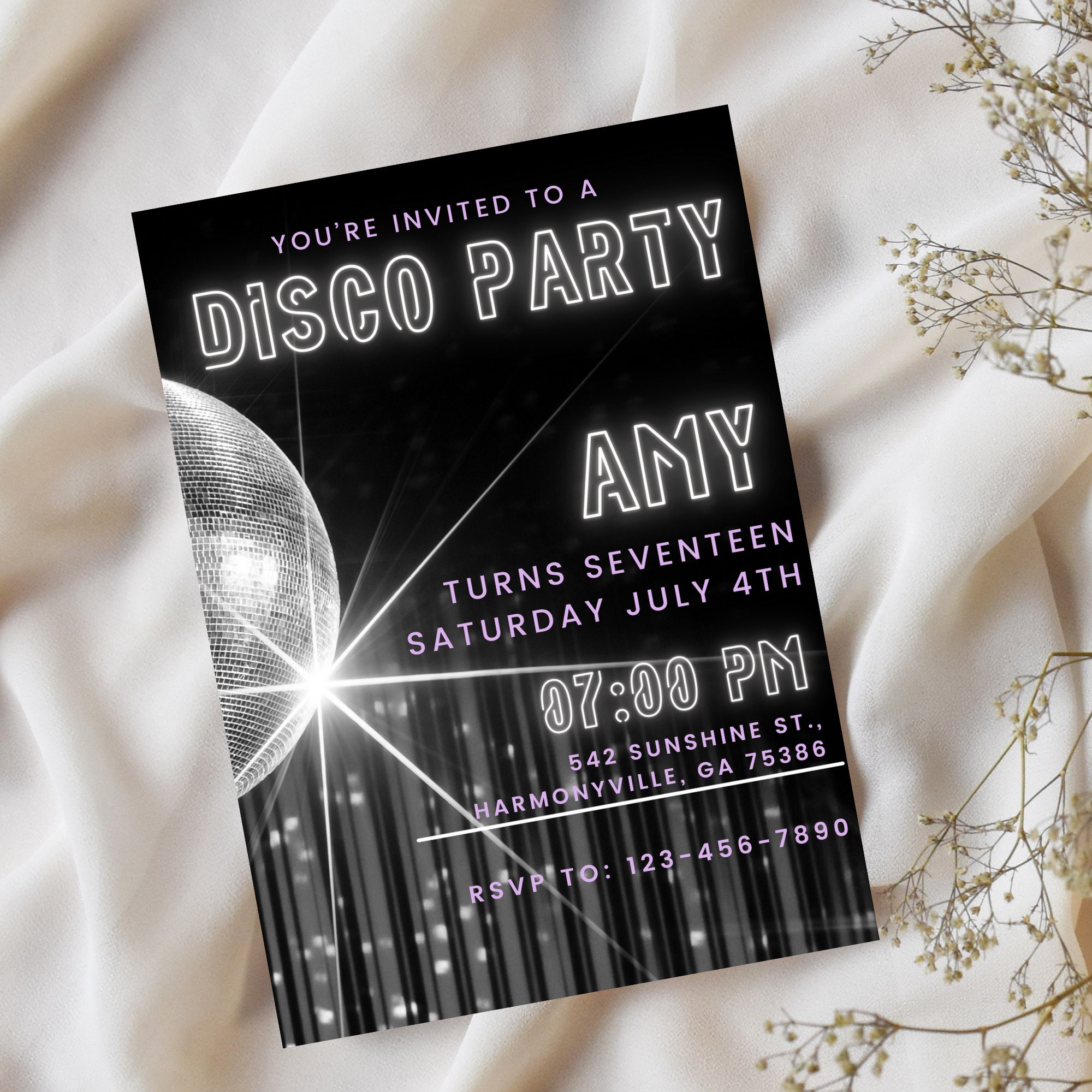 Editable Disco Party Invitation, Disco Ball Invite, 70s Birthday ...