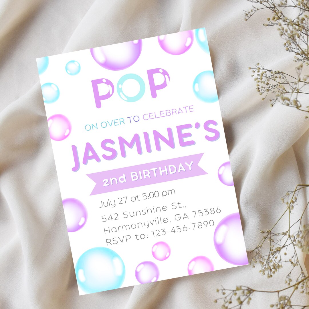 Editable Bubble Birthday Invitation, Girl Bubble Birthday Party ...