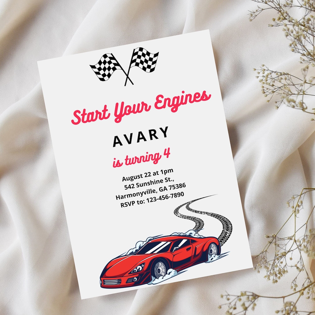 Editable Race Car Birthday Invitation, Race Car Party, Racing Birthday ...