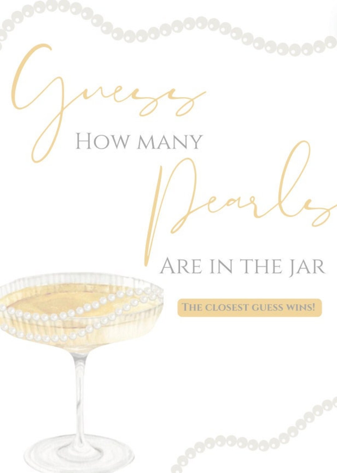 Pearls and Prosecco Guessing Game Signage - Etsy