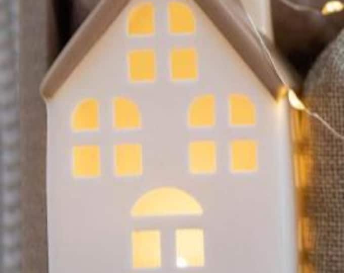 White Ceramic House With LED Lights - 12.5cm - Etsy