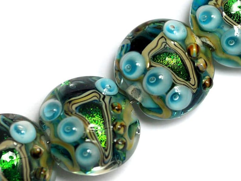 Four Grace Lampwork Beads -mirage Lake Lentil Handmade Glass Beads ...