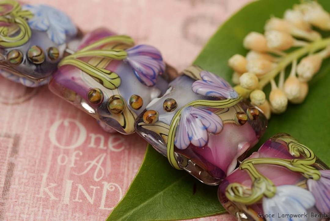 Seven Grace Lampwork Beads - Grace's Garden Pillow Beads - 10108304 - Etsy