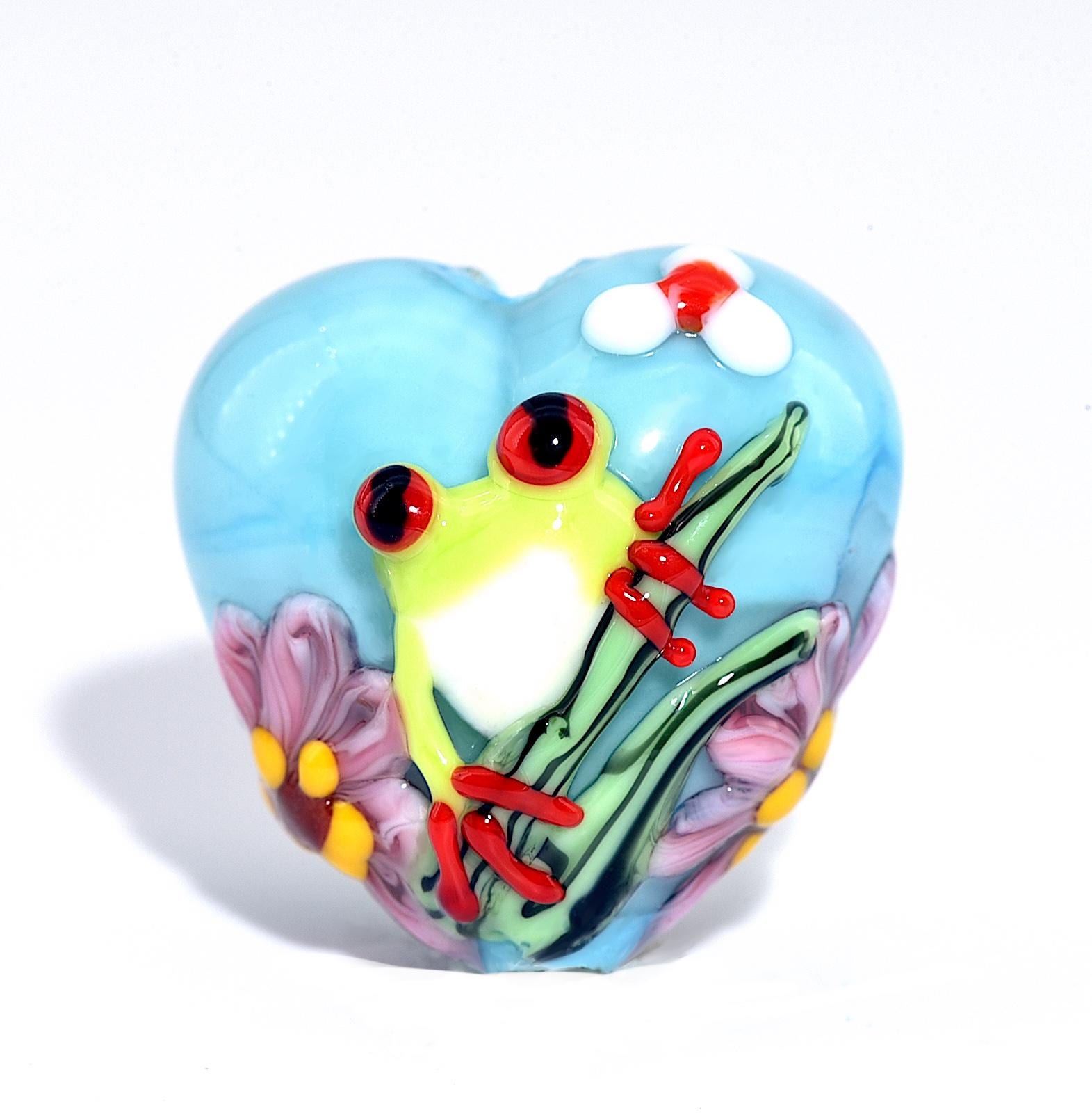 One Grace Lampwork Heart - Happy Frog Heart Handmade Glass Beads ...