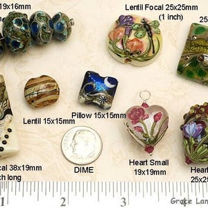 Five Graduated Grace Lampwork Beads - Moss Green W/metal Dots Rondelle ...