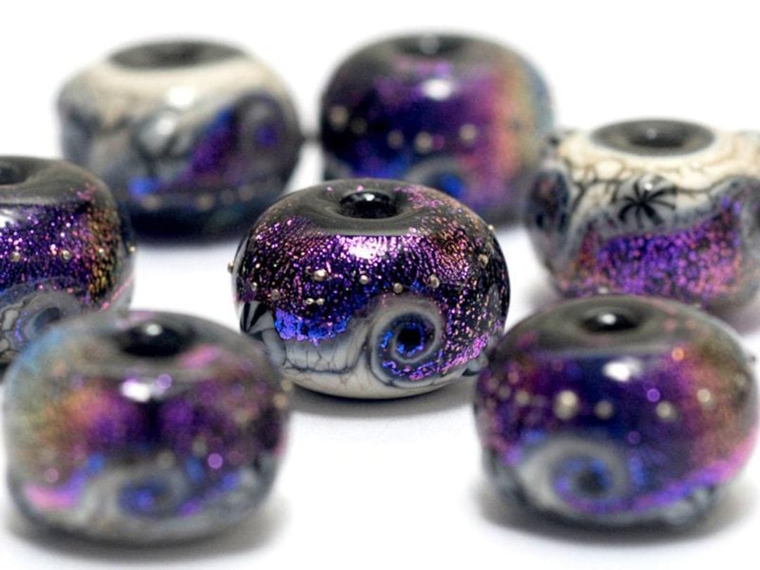 Seven Dichroic Grace Lampwork Beads - Amethyst Jewel Celestial ...