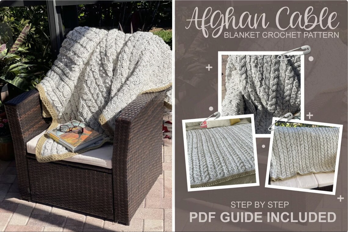Afghan Cable Blanket Crochet Pattern - Cozy Home Decor - Etsy