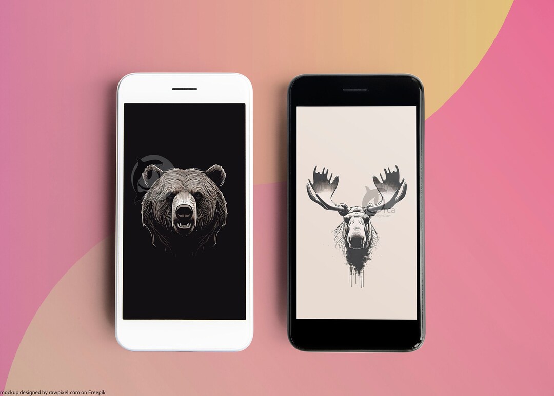 Forest Animals Phone and Tablet Backgrounds, Set of Two, Grizzly, Moose ...