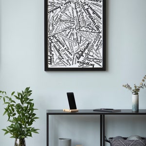 Flowers Wordcloud, Words Composition, Black & White, Wall Art, Modern ...