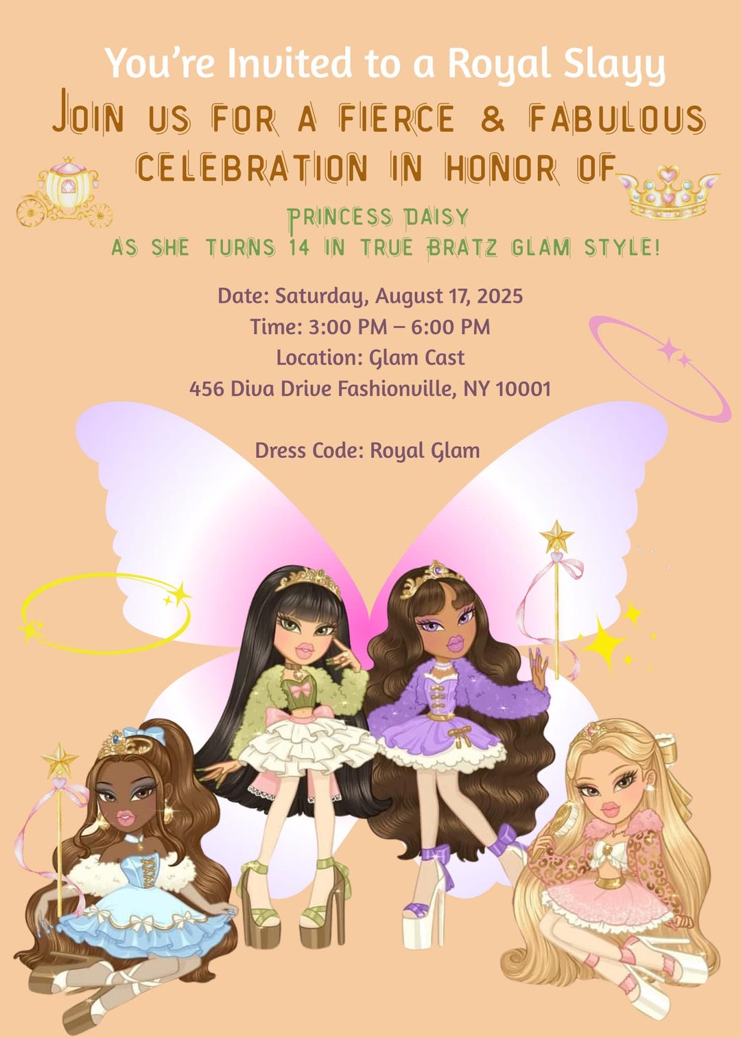 Editable Bratz Princess Birthday Invitation – Digital Download| Glam ...