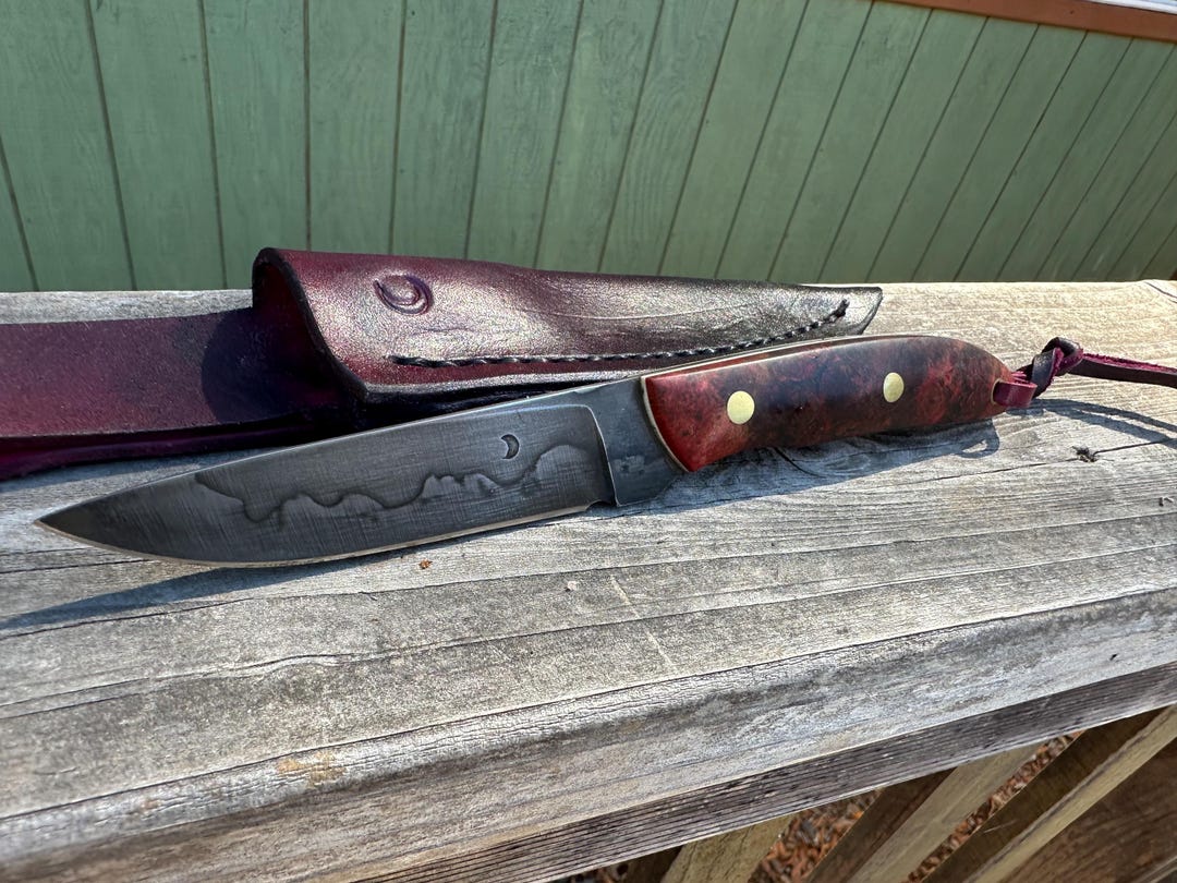 Fixed Blade Camp Knife, Handmade With Sheath. W2 Blade With Hamon and ...