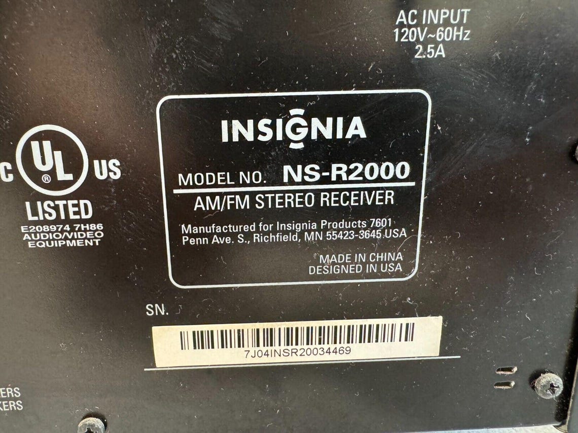 Insignia NS-R2000 Receiver Hifi Stereo Vintage 2 Channel Radio Phono ...