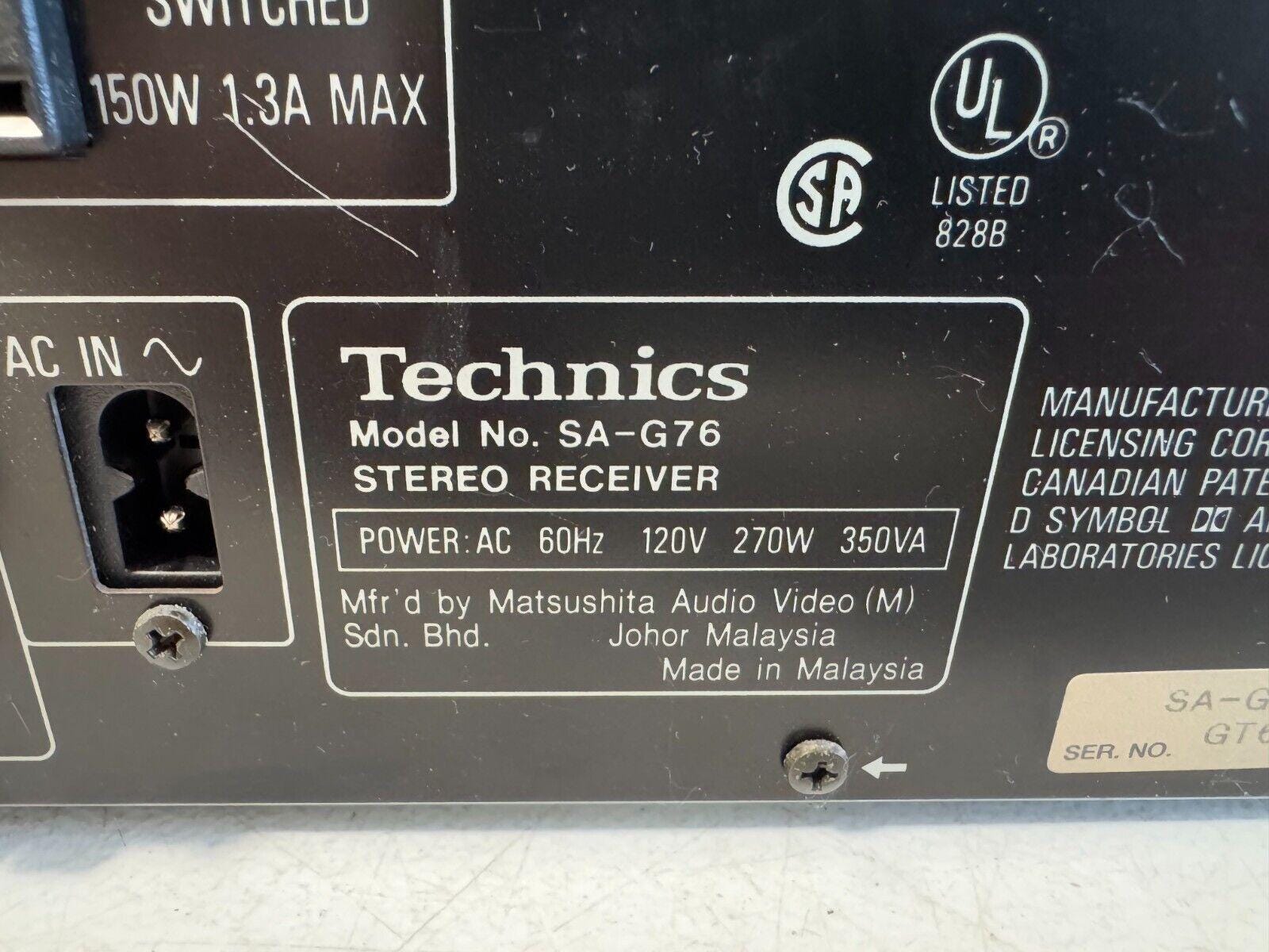 Technics SA-G76 Receiver Hifi Stereo Vintage Home Audio 5 Channel Phono ...