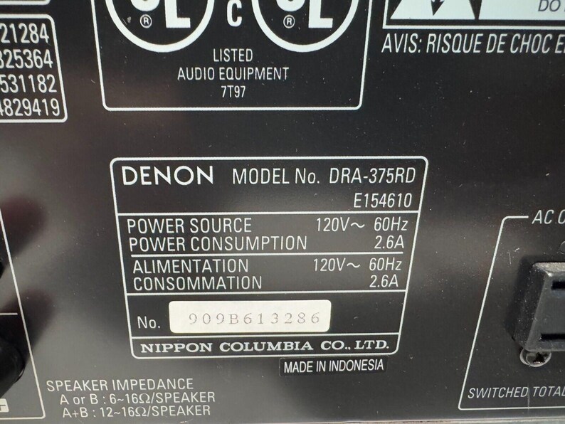 Denon DRA-375RD Receiver Hifi Stereo Vintage 2 Channel Home Audio Phono ...