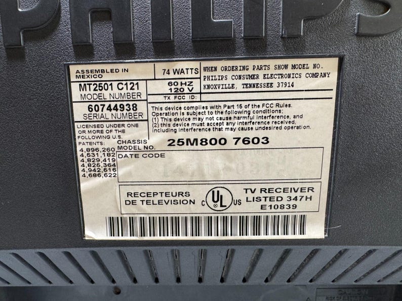 Philips MT2501 C121 25" CRT TV Retro Gaming Television Vintage Coax ...