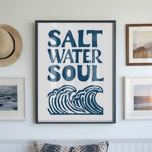 Beach House Wall Art salt Water Soul Vintage Coastal Typographic Poster ...