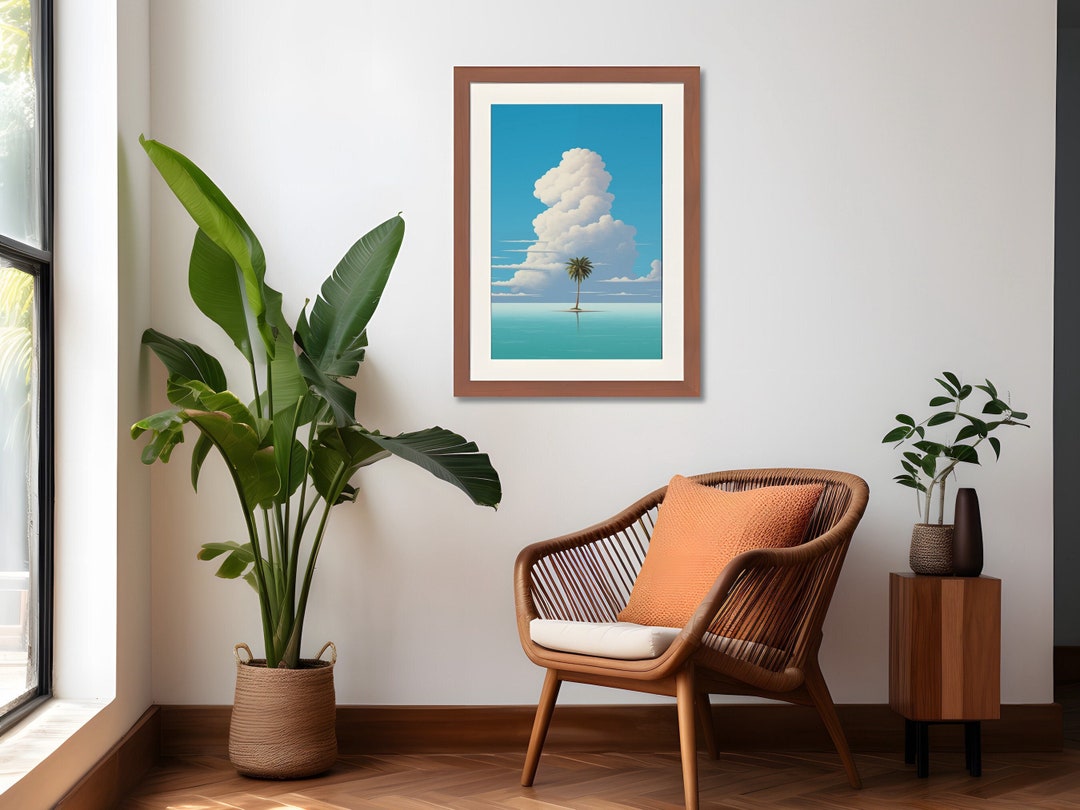 Tropical Beach Wall Art Print | Dreamy Pop Art | Sea, Sky, and Palm ...
