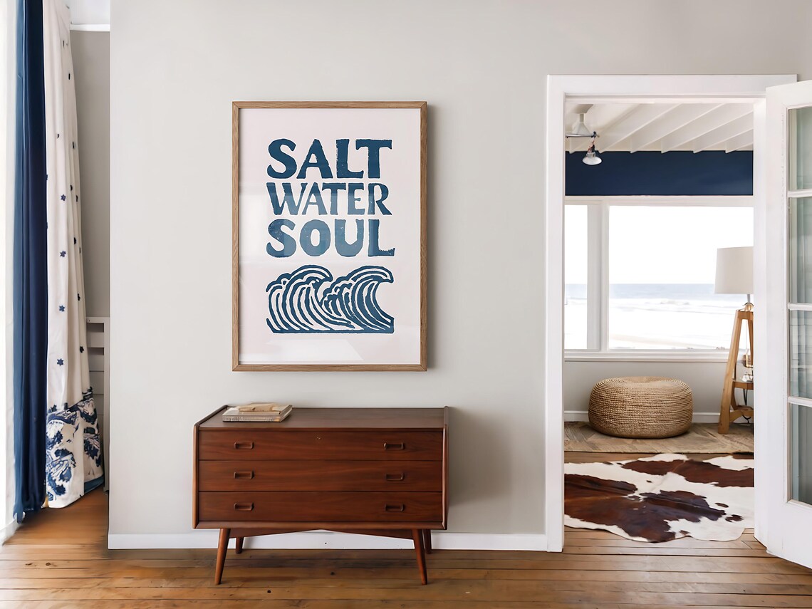 Beach House Wall Art salt Water Soul Vintage Coastal Typographic Poster ...