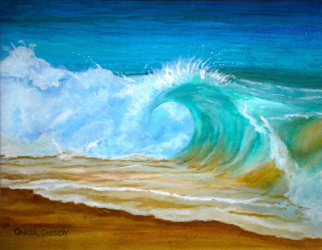 Watercolor Painting, big Blue Wave - Etsy
