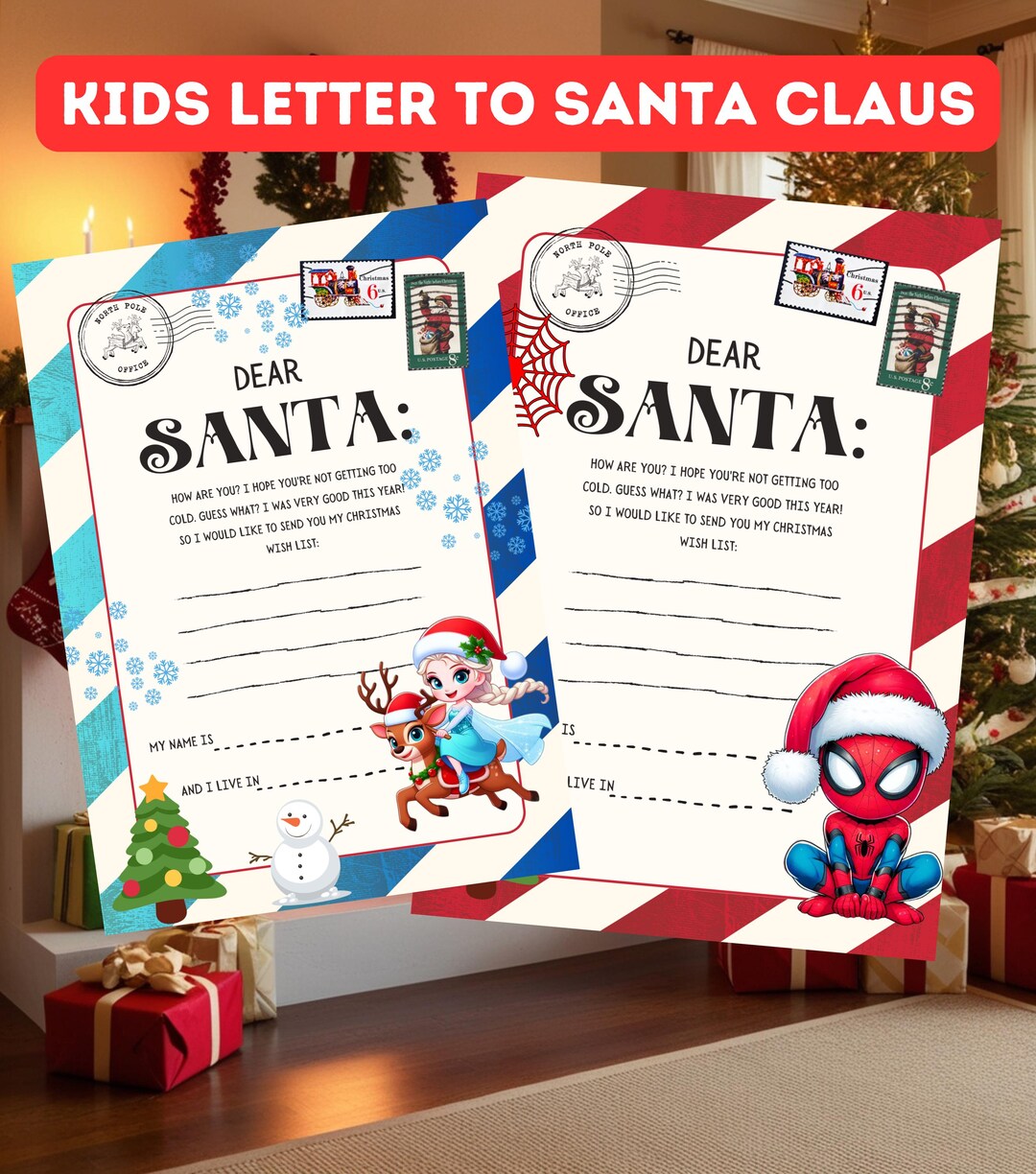Digital PDF Letter to Santa Printable for Kids Christmas Wish List ...