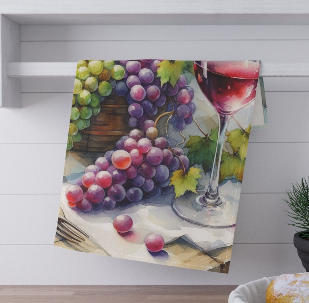 Decorative Large Kitchen Towel Kitchen Decor Grapes & Wine Dish Towel ...