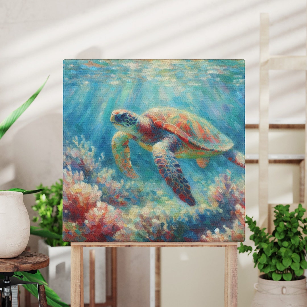 Matte Canvas Sea Turtle Impressionist Wall Art New Home Decor Print ...