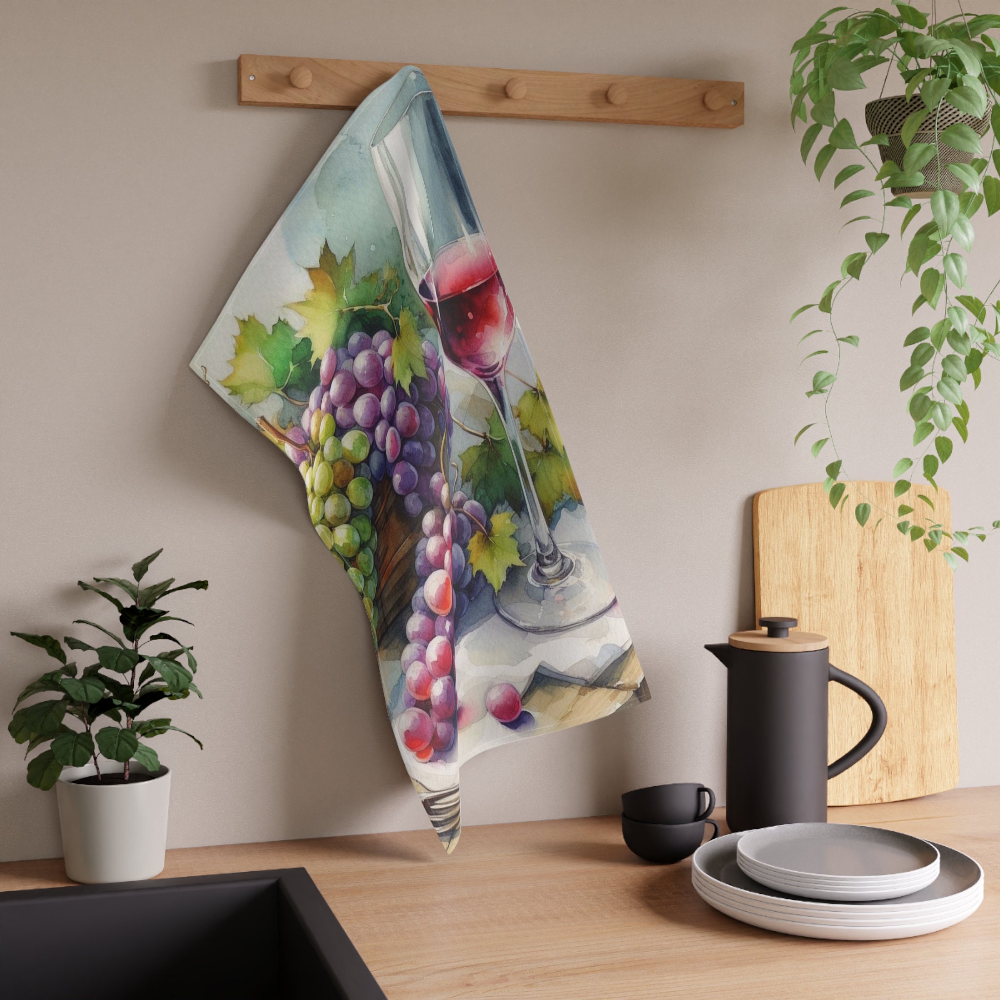 Decorative Large Kitchen Towel Kitchen Decor Grapes & Wine Dish Towel ...