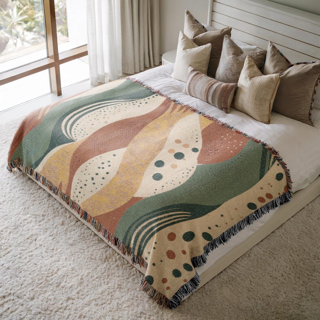 Abstract Wavy Pattern Woven Blanket | Mid Century Modern Tapestry Throw ...