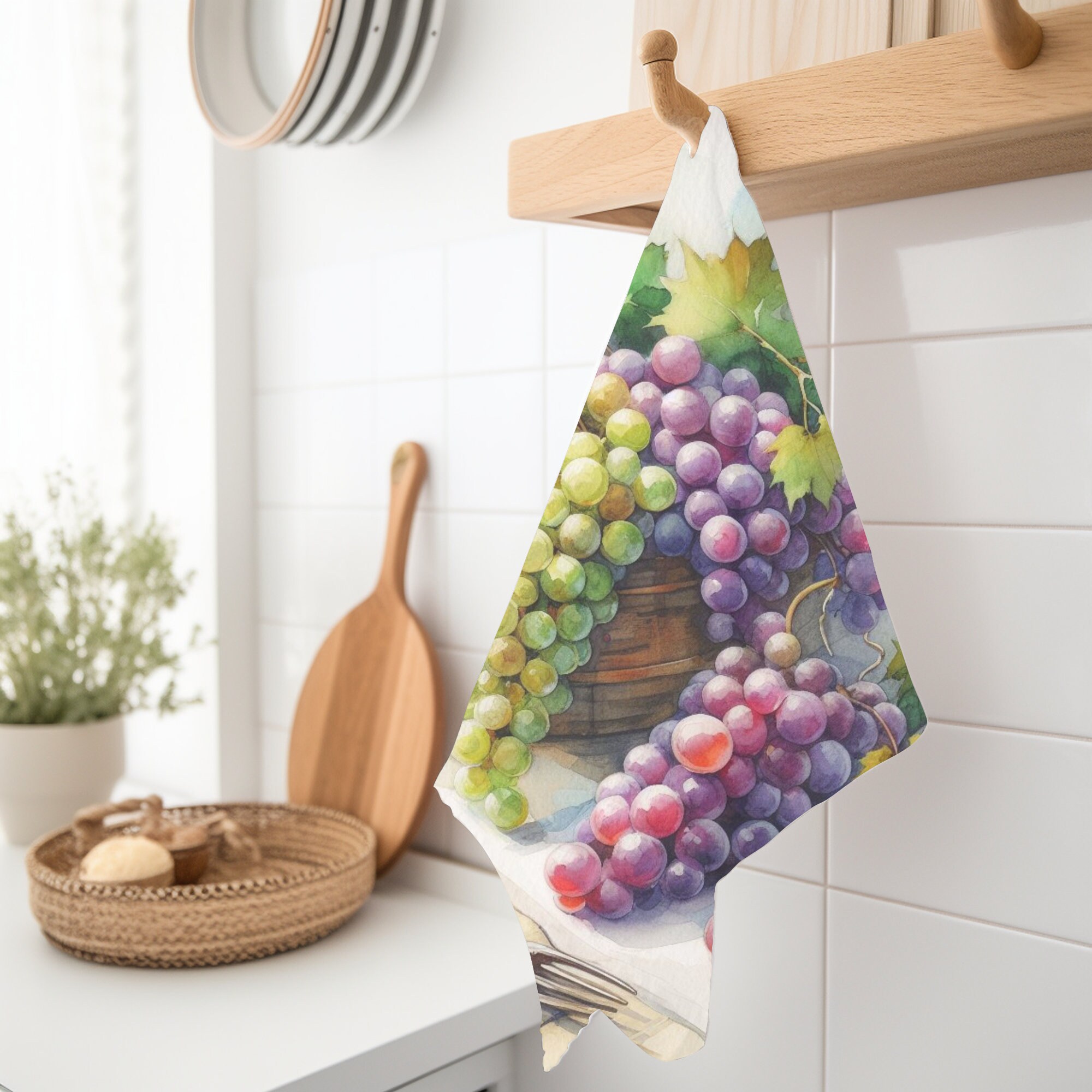 Decorative Large Kitchen Towel Kitchen Decor Grapes & Wine Dish Towel ...