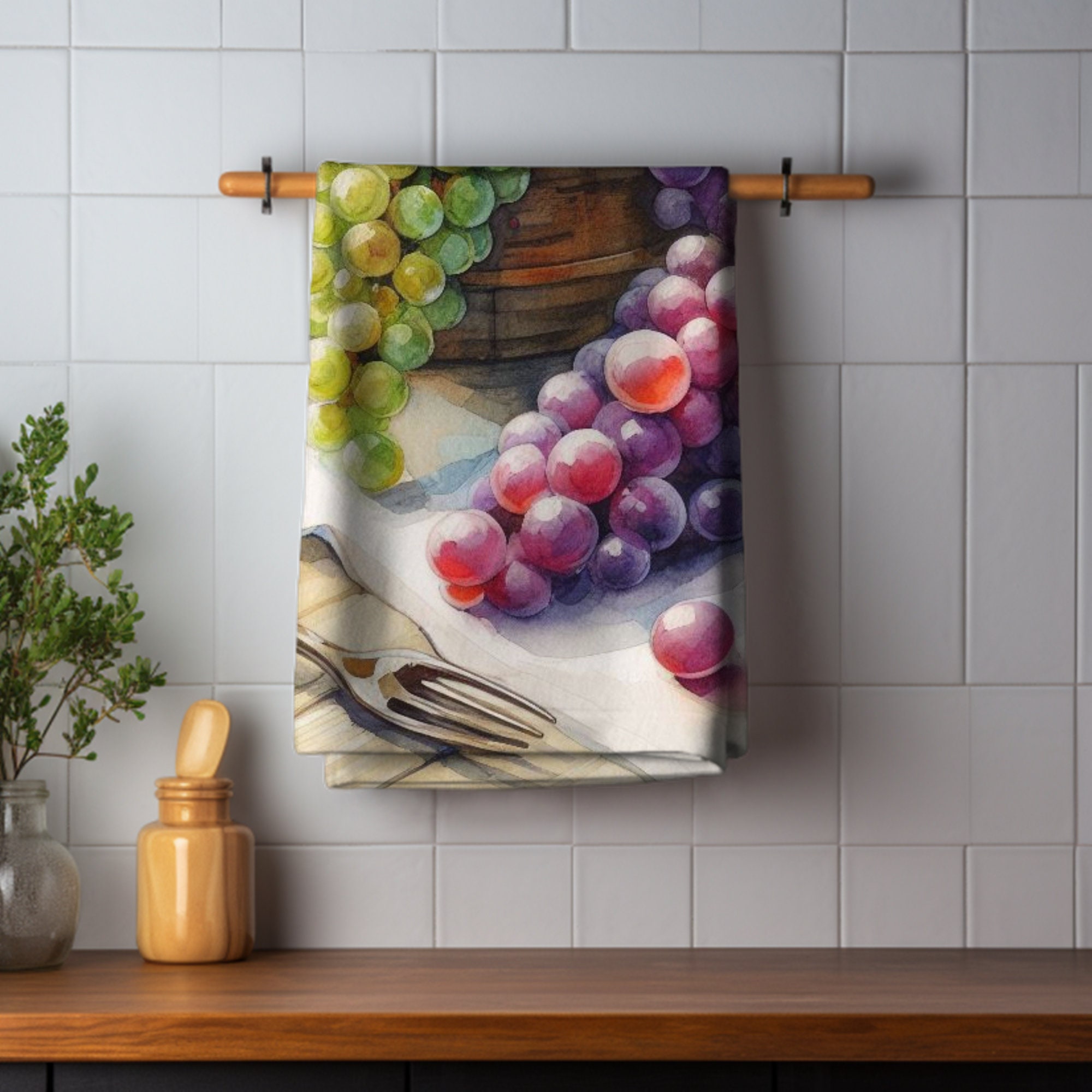 Decorative Large Kitchen Towel Kitchen Decor Grapes & Wine Dish Towel ...