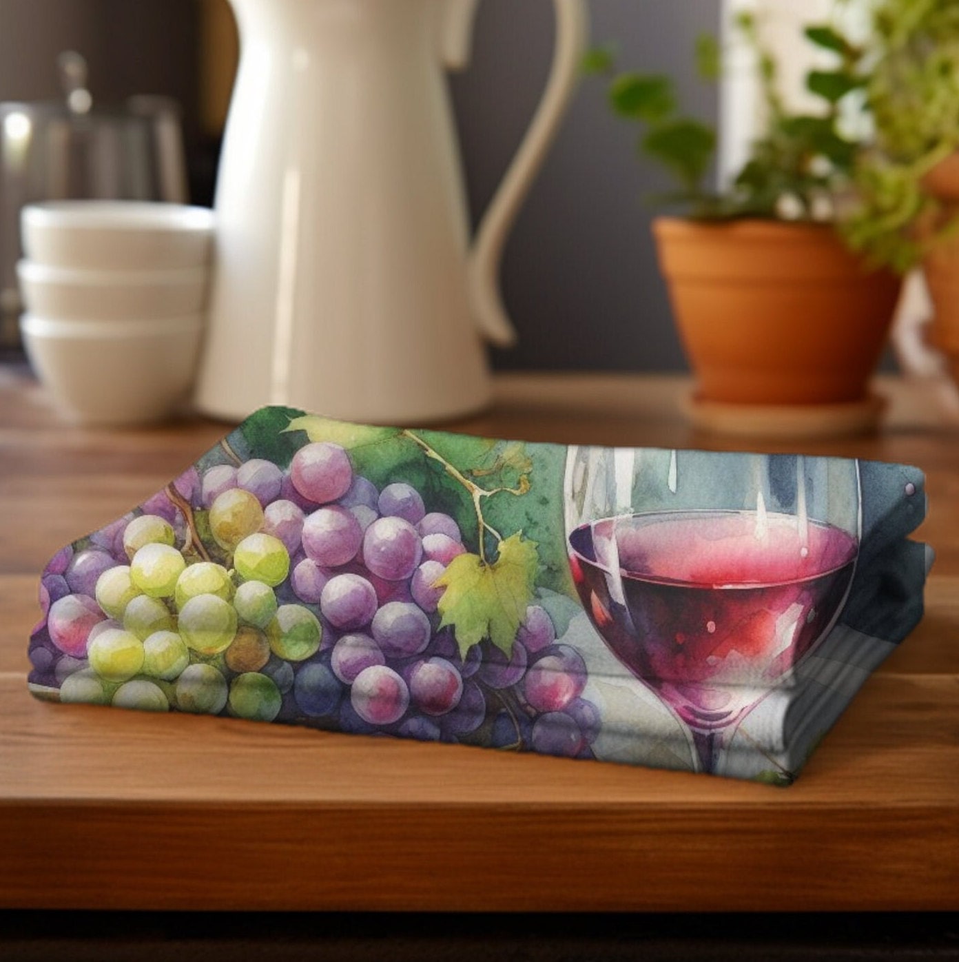 Decorative Large Kitchen Towel Kitchen Decor Grapes & Wine Dish Towel ...
