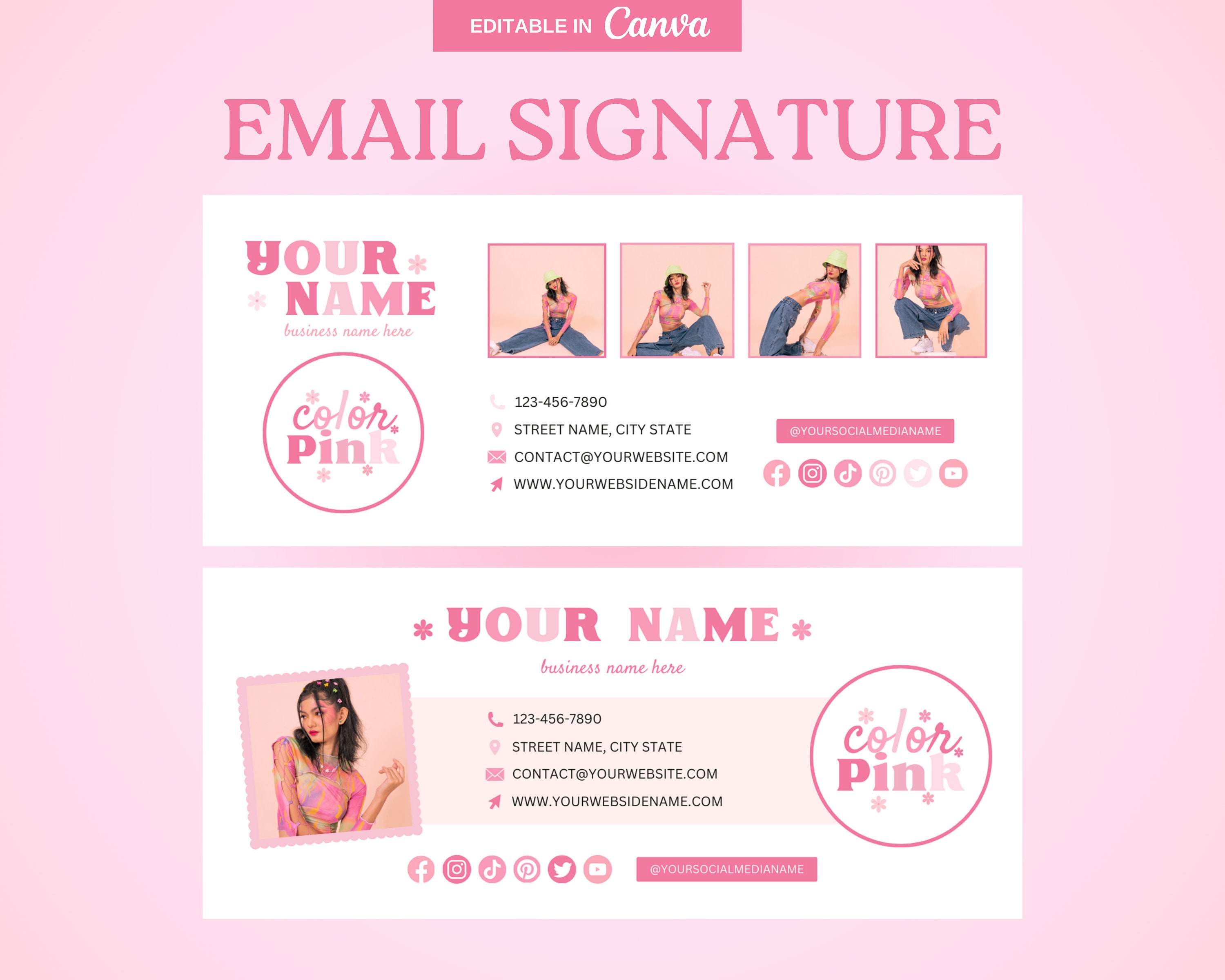 Editable Canva Email Signature Template, Color Pink Email Template ...