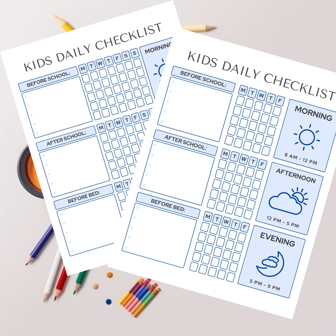 Editable Daily Checklist for Kids Printable Children Blue ...