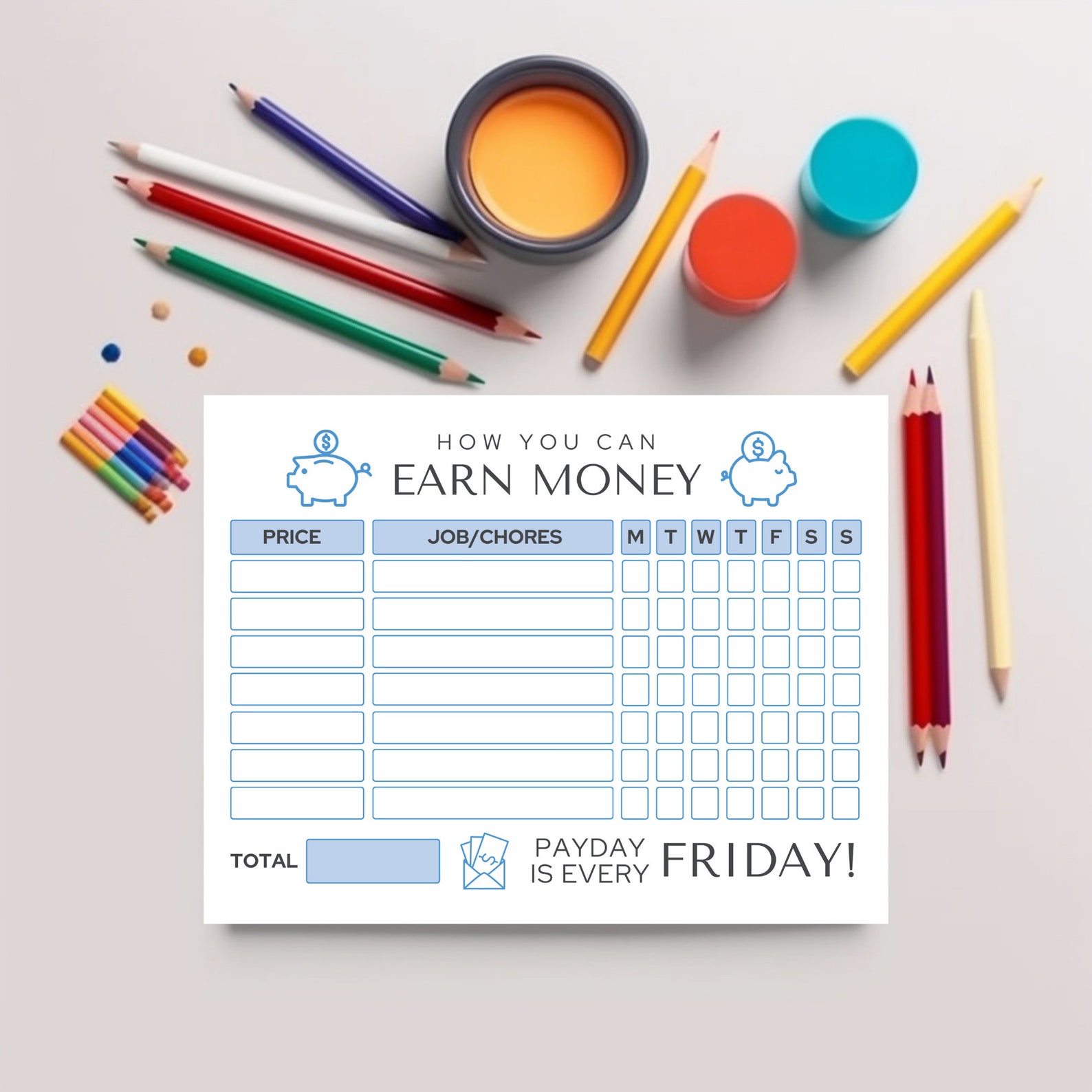 Blue Kids How to Earn Money Chart Printable Childrens Chore Chart Kids ...
