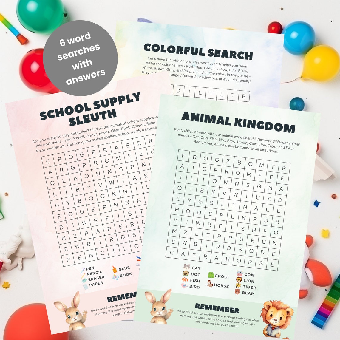 Simple Word Search Printable Puzzle Children Word Search Bundle ...