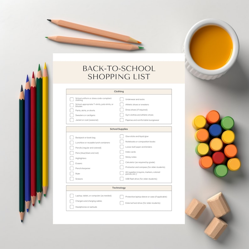 Editable Back to School Shopping List for Kids Parents Neutral ...